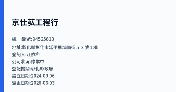 京仕苰工程行的照片-統編 94565613(彰化縣) 公司登記資料與營業項目詳細圖表