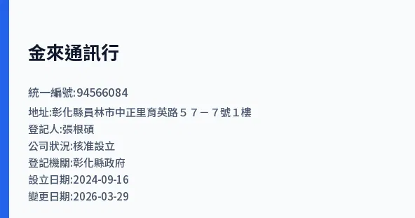 金來通訊行的照片-統編 94566084(彰化縣) 公司登記資料與營業項目詳細圖表