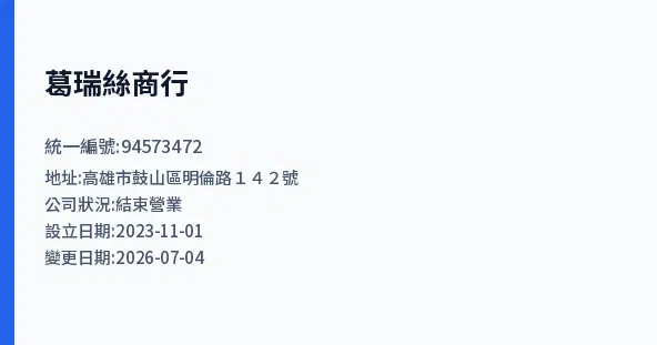 葛瑞絲商行的照片-統編 94573472(高雄市) 公司登記資料與營業項目詳細圖表