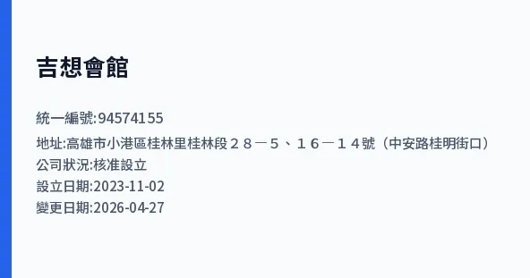 吉想會館的照片-統編 94574155(高雄市) 公司登記資料與營業項目詳細圖表