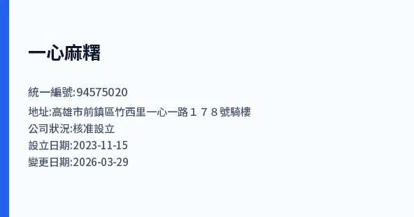 一心麻糬的照片-統編 94575020(高雄市) 公司登記資料與營業項目詳細圖表