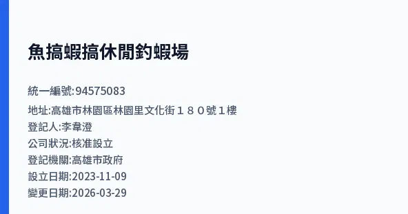 魚搞蝦搞休閒釣蝦場的照片-統編 94575083(高雄市) 公司登記資料與營業項目詳細圖表
