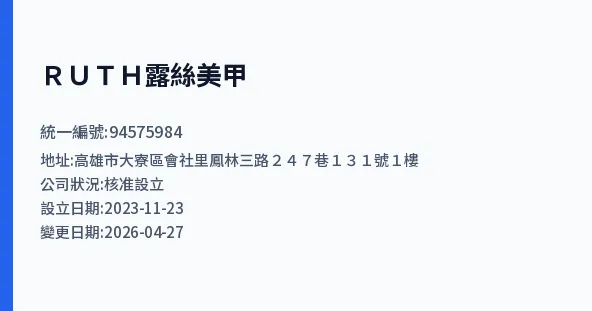 RUTH露絲美甲的照片-統編 94575984(高雄市) 公司登記資料與營業項目詳細圖表