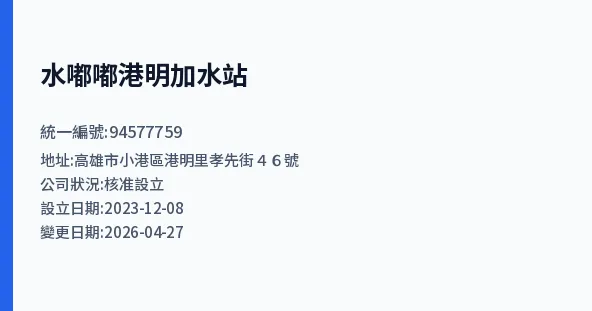水嘟嘟港明加水站的照片-統編 94577759(高雄市) 公司登記資料與營業項目詳細圖表