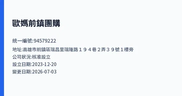 歐媽前鎮團購的照片-統編 94579222(高雄市) 公司登記資料與營業項目詳細圖表