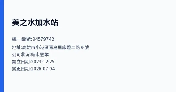 美之水加水站的照片-統編 94579742(高雄市) 公司登記資料與營業項目詳細圖表