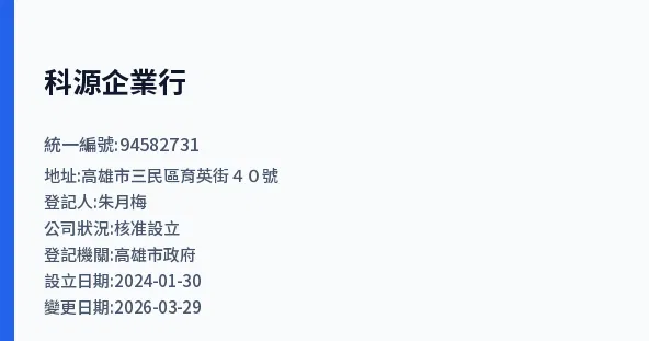 科源企業行的照片-統編 94582731(高雄市) 公司登記資料與營業項目詳細圖表