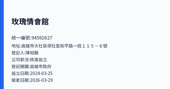 玫瑰情會館的照片-統編 94591627(高雄市) 公司登記資料與營業項目詳細圖表