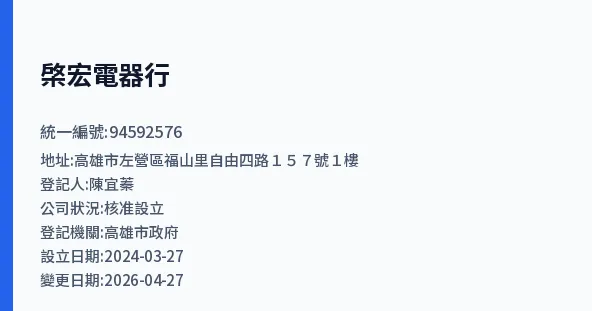 棨宏電器行的照片-統編 94592576(高雄市) 公司登記資料與營業項目詳細圖表