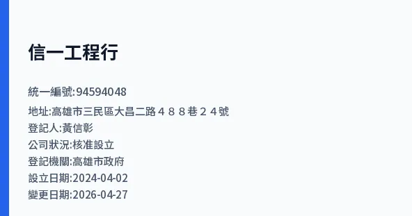 信一工程行的照片-統編 94594048(高雄市) 公司登記資料與營業項目詳細圖表