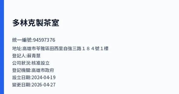 多林克製茶室的照片-統編 94597376(高雄市) 公司登記資料與營業項目詳細圖表