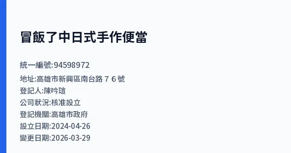 冒飯了中日式手作便當的照片-統編 94598972(高雄市) 公司登記資料與營業項目詳細圖表