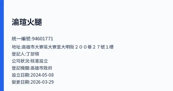 渝瑄火腿的照片-統編 94601771(高雄市) 公司登記資料與營業項目詳細圖表