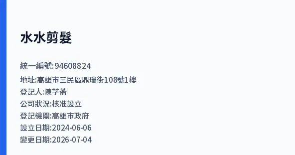 水水剪髮的照片-統編 94608824(高雄市) 公司登記資料與營業項目詳細圖表