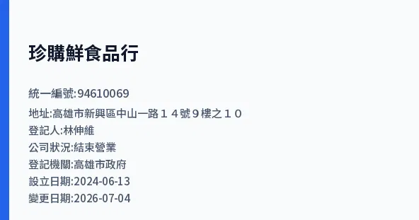珍購鮮食品行的照片-統編 94610069(高雄市) 公司登記資料與營業項目詳細圖表