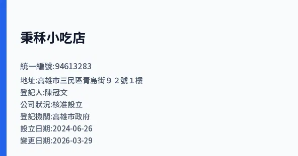 秉秝小吃店的照片-統編 94613283(高雄市) 公司登記資料與營業項目詳細圖表