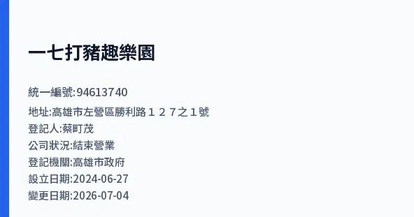 一七打豬趣樂園的照片-統編 94613740(高雄市) 公司登記資料與營業項目詳細圖表