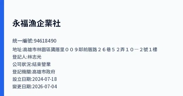 永福漁企業社的照片-統編 94618490(高雄市) 公司登記資料與營業項目詳細圖表