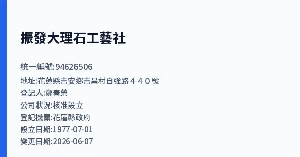 振發大理石工藝社的照片-統編 94626506(花蓮縣) 公司登記資料與營業項目詳細圖表
