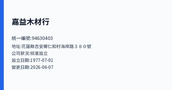 嘉益木材行的照片-統編 94630403(花蓮縣) 公司登記資料與營業項目詳細圖表