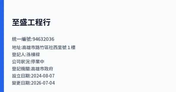 至盛工程行的照片-統編 94632036(高雄市) 公司登記資料與營業項目詳細圖表