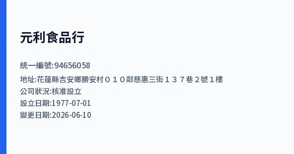 元利食品行的照片-統編 94656058(花蓮縣) 公司登記資料與營業項目詳細圖表