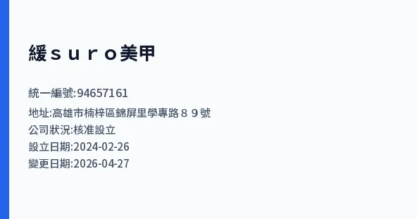 緩suro美甲的照片-統編 94657161(高雄市) 公司登記資料與營業項目詳細圖表