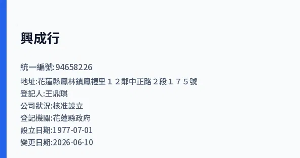 興成行的照片-統編 94658226(花蓮縣) 公司登記資料與營業項目詳細圖表