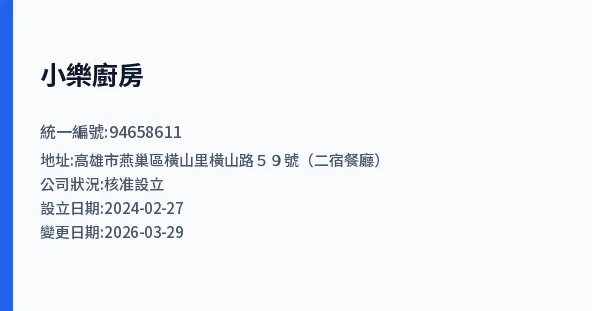 小樂廚房的照片-統編 94658611(高雄市) 公司登記資料與營業項目詳細圖表