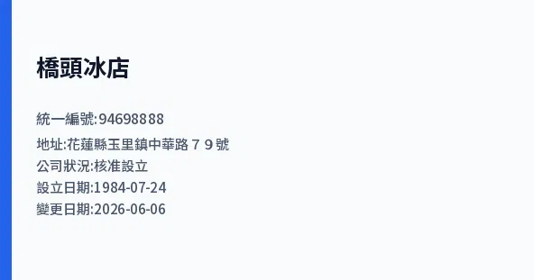 橋頭冰店的照片-統編 94698888(花蓮縣) 公司登記資料與營業項目詳細圖表