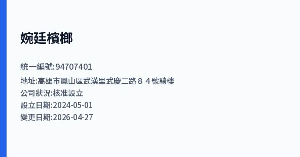 婉廷檳榔的照片-統編 94707401(高雄市) 公司登記資料與營業項目詳細圖表