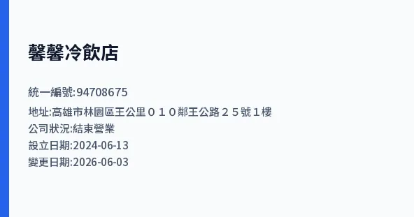 馨馨冷飲店的照片-統編 94708675(高雄市) 公司登記資料與營業項目詳細圖表
