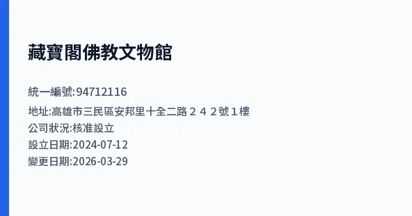 藏寶閣佛教文物館的照片-統編 94712116(高雄市) 公司登記資料與營業項目詳細圖表