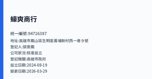 蠔爽商行的照片-統編 94716387(高雄市) 公司登記資料與營業項目詳細圖表