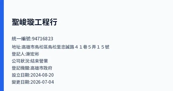 聖峻璇工程行的照片-統編 94716823(高雄市) 公司登記資料與營業項目詳細圖表