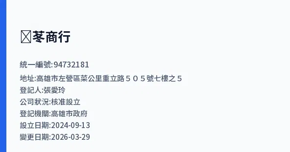 莀苳商行的照片-統編 94732181(高雄市) 公司登記資料與營業項目詳細圖表