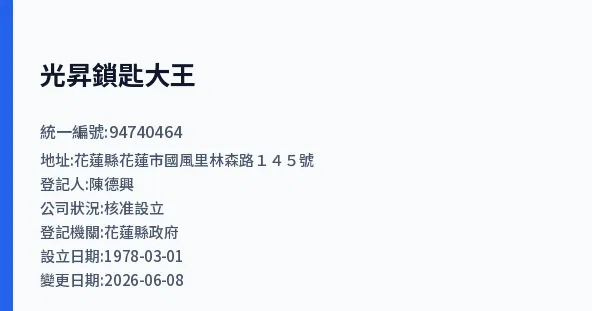 光昇鎖匙大王的照片-統編 94740464(花蓮縣) 公司登記資料與營業項目詳細圖表