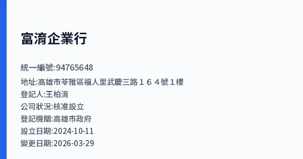 富淯企業行的照片-統編 94765648(高雄市) 公司登記資料與營業項目詳細圖表