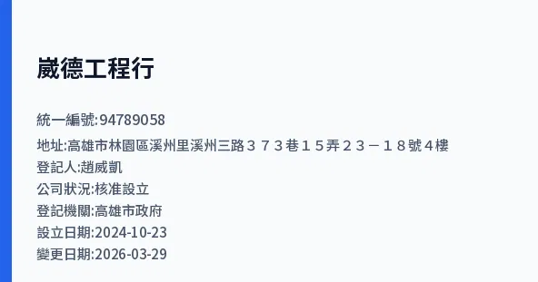 崴德工程行的照片-統編 94789058(高雄市) 公司登記資料與營業項目詳細圖表