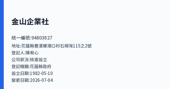 金山企業社的照片-統編 94803827(花蓮縣) 公司登記資料與營業項目詳細圖表