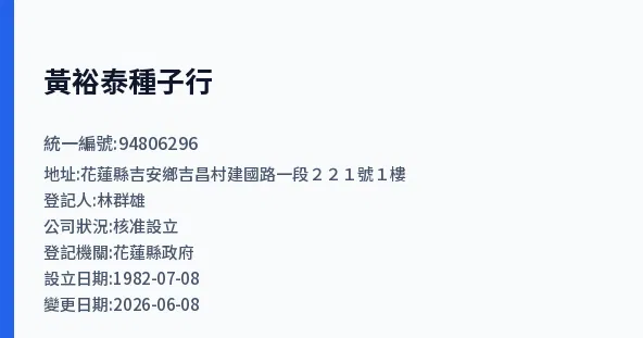 黃裕泰種子行的照片-統編 94806296(花蓮縣) 公司登記資料與營業項目詳細圖表