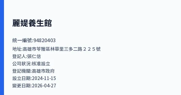 麗媞養生館的照片-統編 94820403(高雄市) 公司登記資料與營業項目詳細圖表