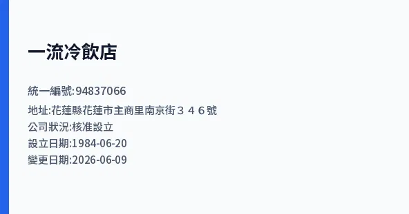 一流冷飲店的照片-統編 94837066(花蓮縣) 公司登記資料與營業項目詳細圖表