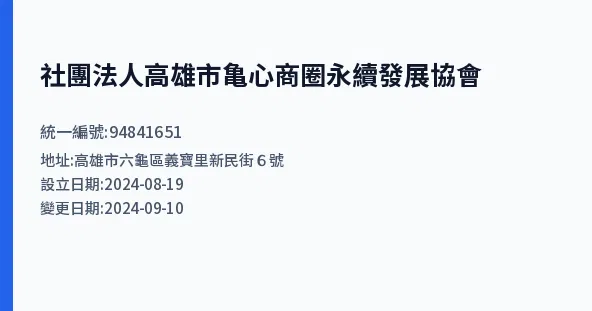 社團法人高雄市亀心商圈永續發展協會的照片-統編 94841651(高雄市) 公司登記資料與營業項目詳細圖表