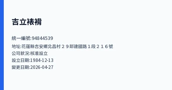 吉立裱褙的照片-統編 94844539(花蓮縣) 公司登記資料與營業項目詳細圖表