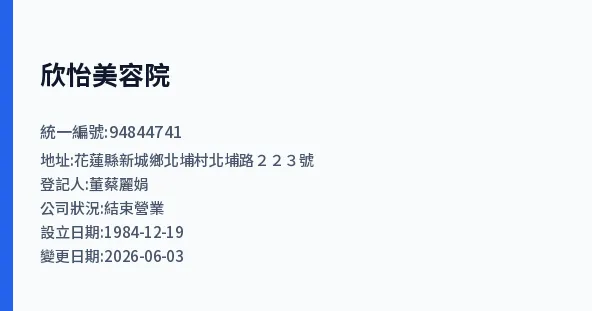 欣怡美容院的照片-統編 94844741(花蓮縣) 公司登記資料與營業項目詳細圖表