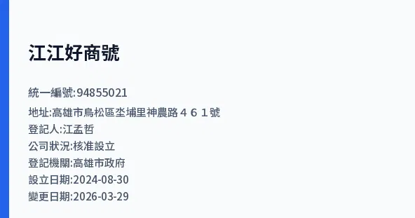 江江好商號的照片-統編 94855021(高雄市) 公司登記資料與營業項目詳細圖表