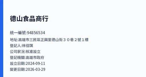 德山食品商行的照片-統編 94856534(高雄市) 公司登記資料與營業項目詳細圖表