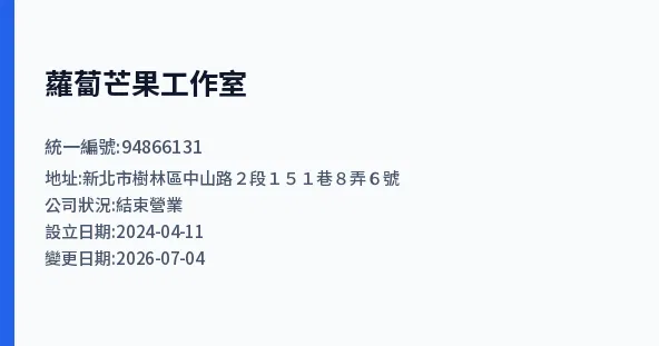 蘿蔔芒果工作室的照片-統編 94866131(新北市) 公司登記資料與營業項目詳細圖表