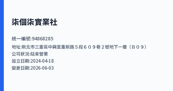 柒個柒實業社的照片-統編 94868285(新北市) 公司登記資料與營業項目詳細圖表
